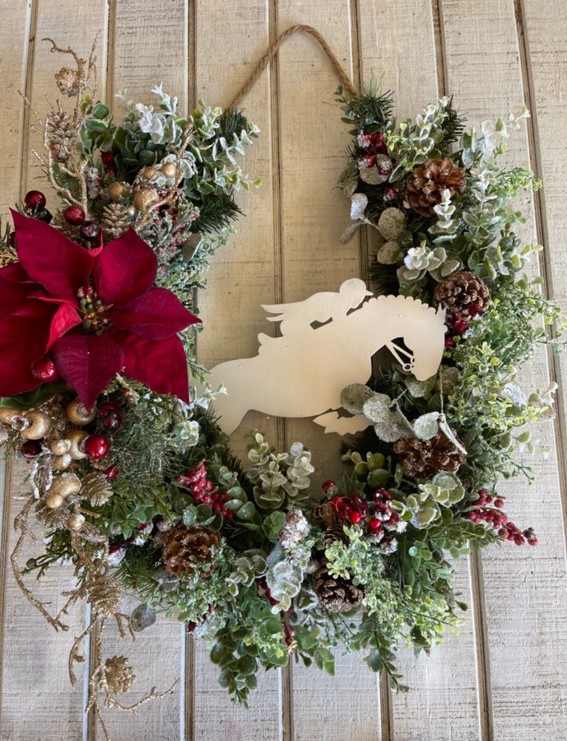 Christmas Horseshoe Flower Wreath - Wreath - Equestrian Home Decor ...