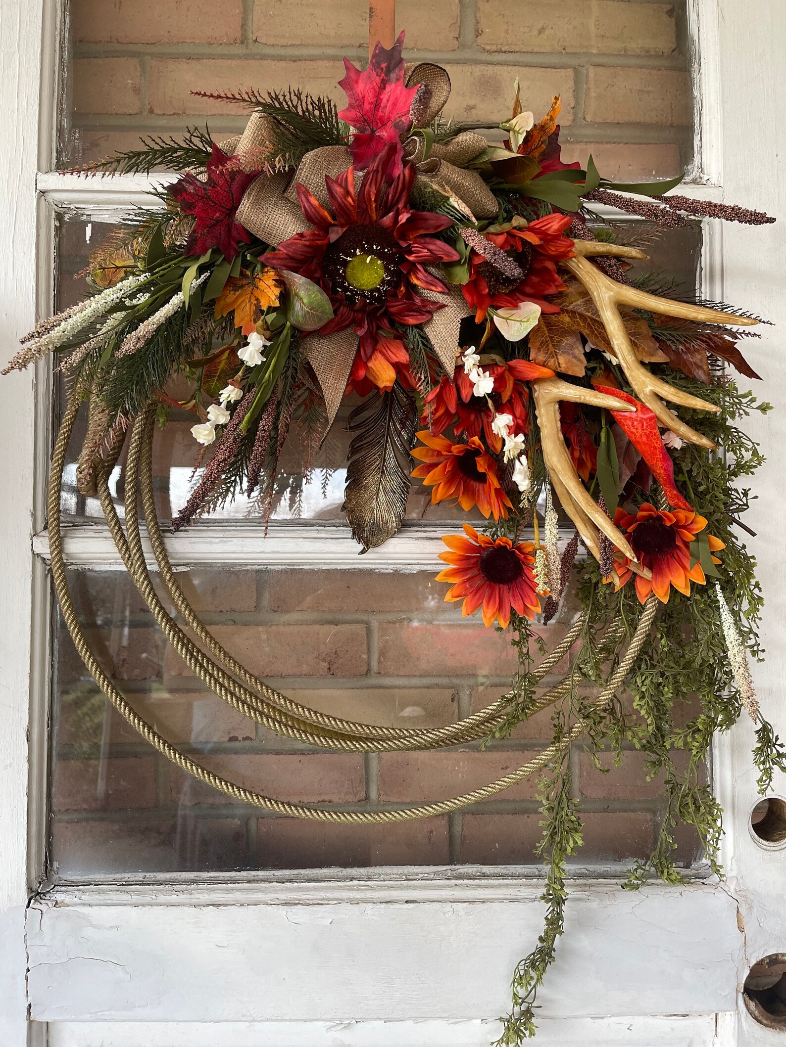 Autumn Western Lasso Wreath With Burlap - Fall Rustic Lariat Wreath ...