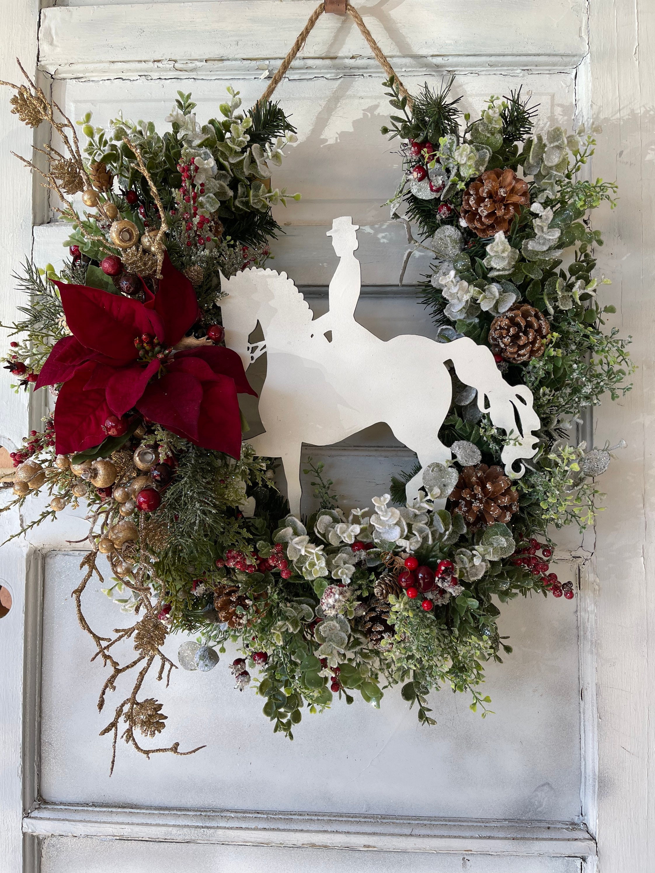 Christmas Horseshoe Flower Wreath - Wreath - Equestrian Home Decor ...