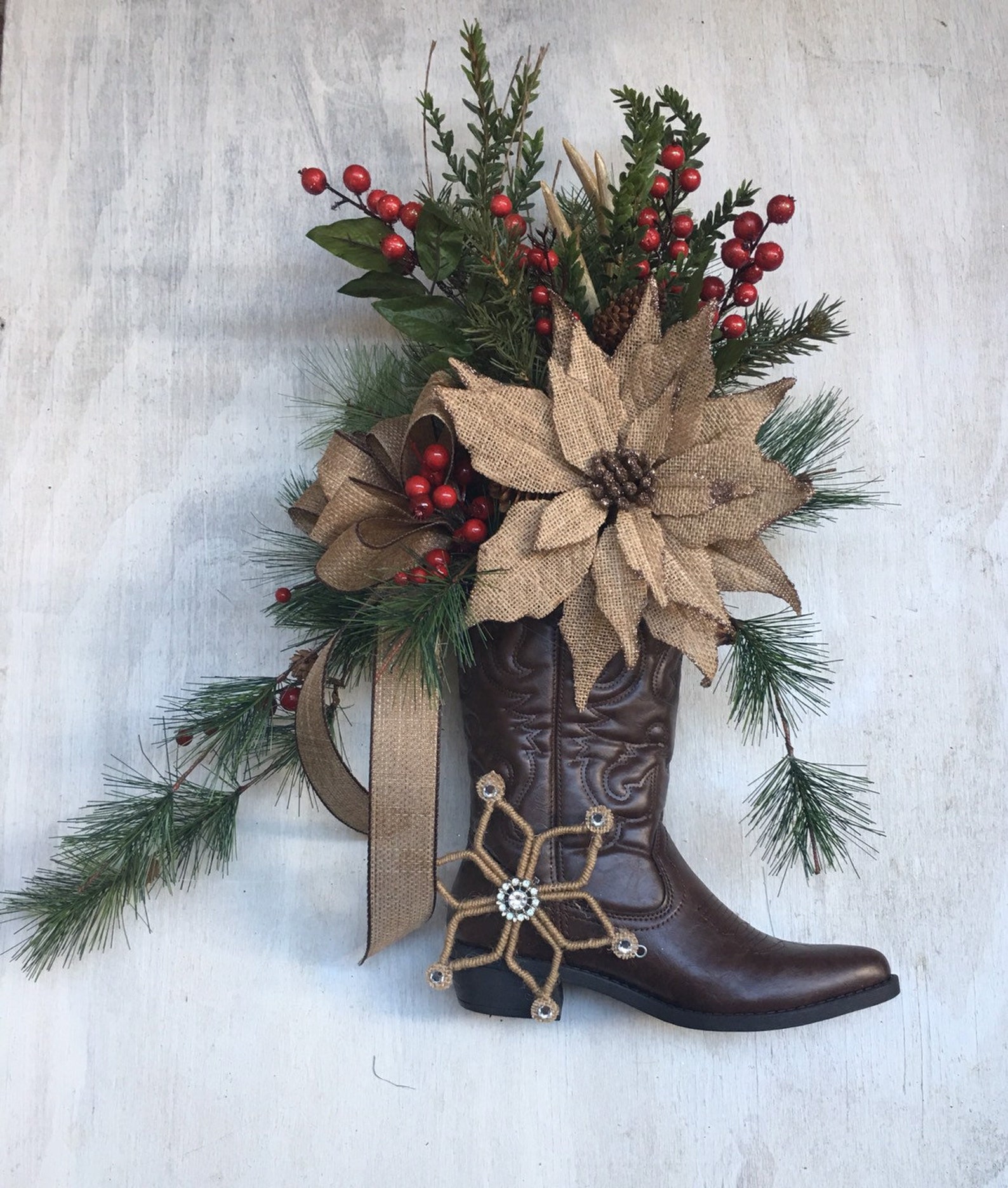 Cowboy Christmas Boot Wreath With Antlers - Deer Antler Wreath ...