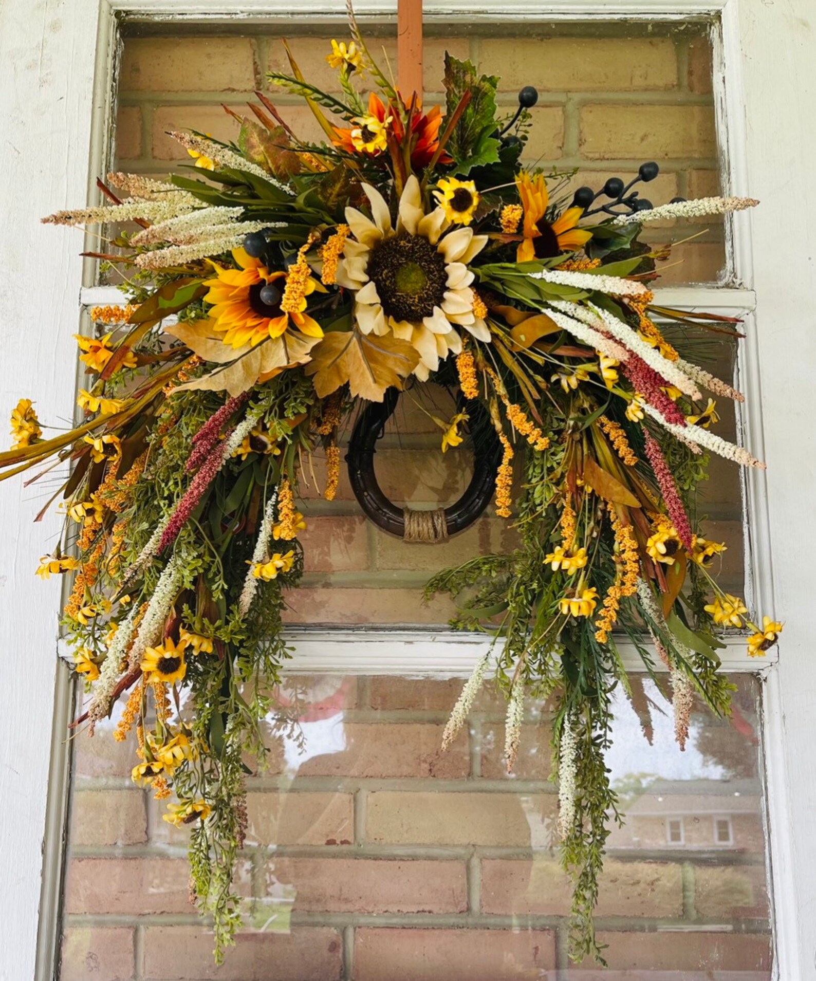 Autumn Sunflower Swag Wreath With Horseshoe Rustic Sunflower - Etsy