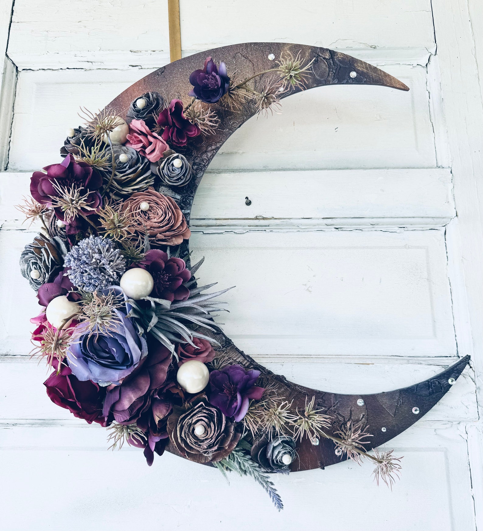 Elegant Celestial Crescent Moon Soft Fall Purple Colors Wood Moon ...