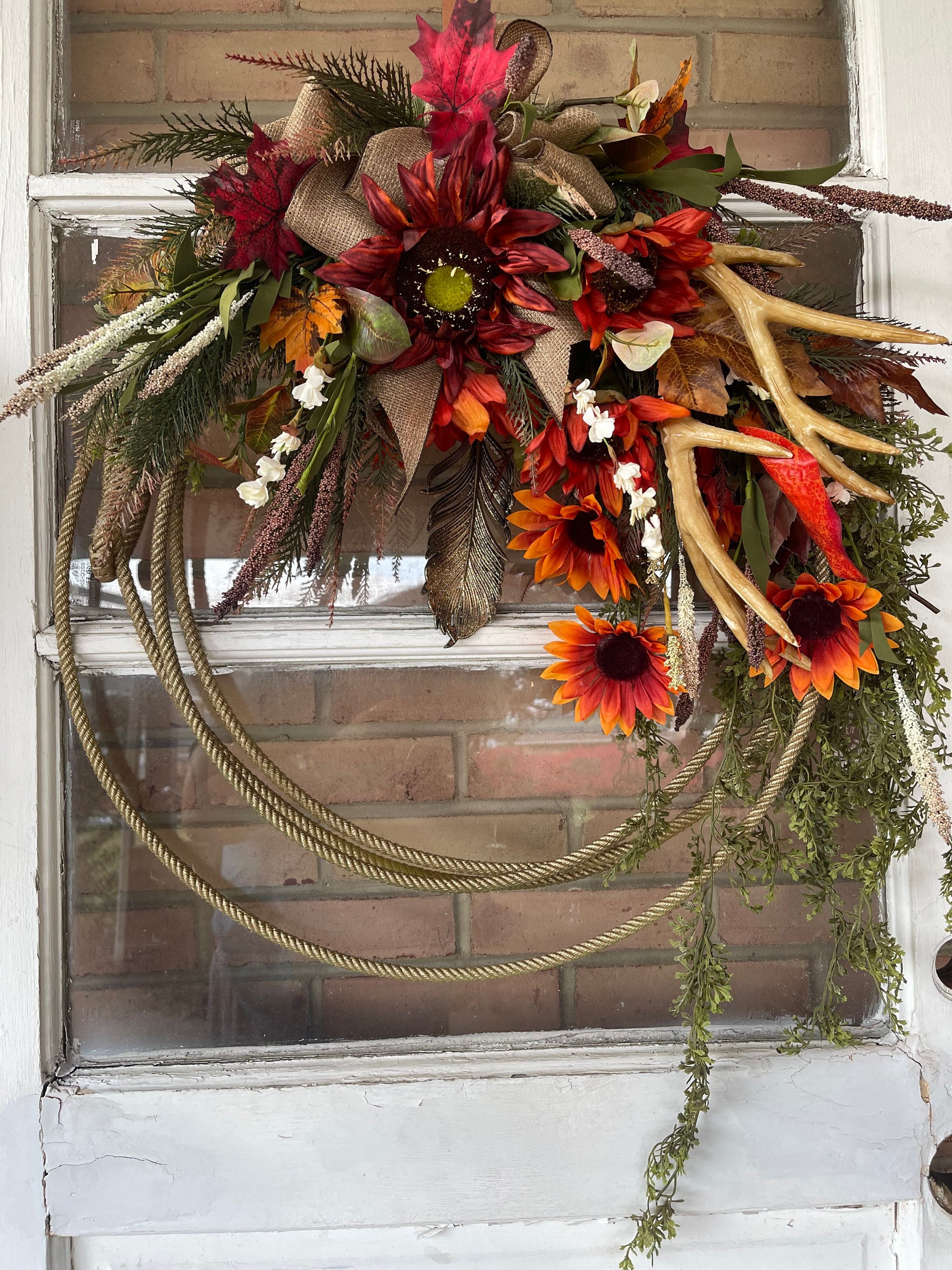 Autumn Western Lasso Wreath With Burlap - Fall Rustic Lariat Wreath ...