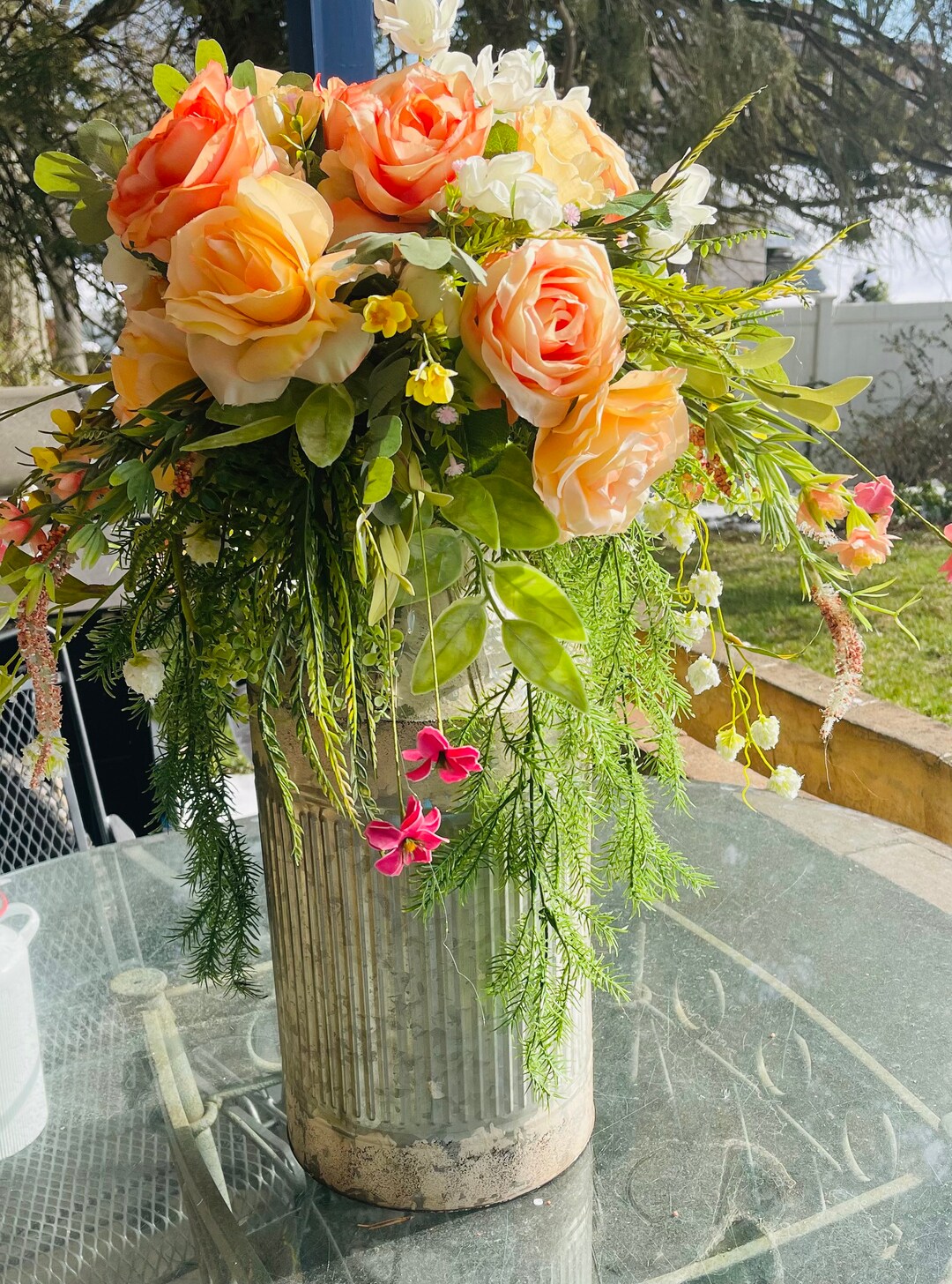 Farmhouse Rustic Milk Jug With Floral Arrangement Topper Custom Colors ...