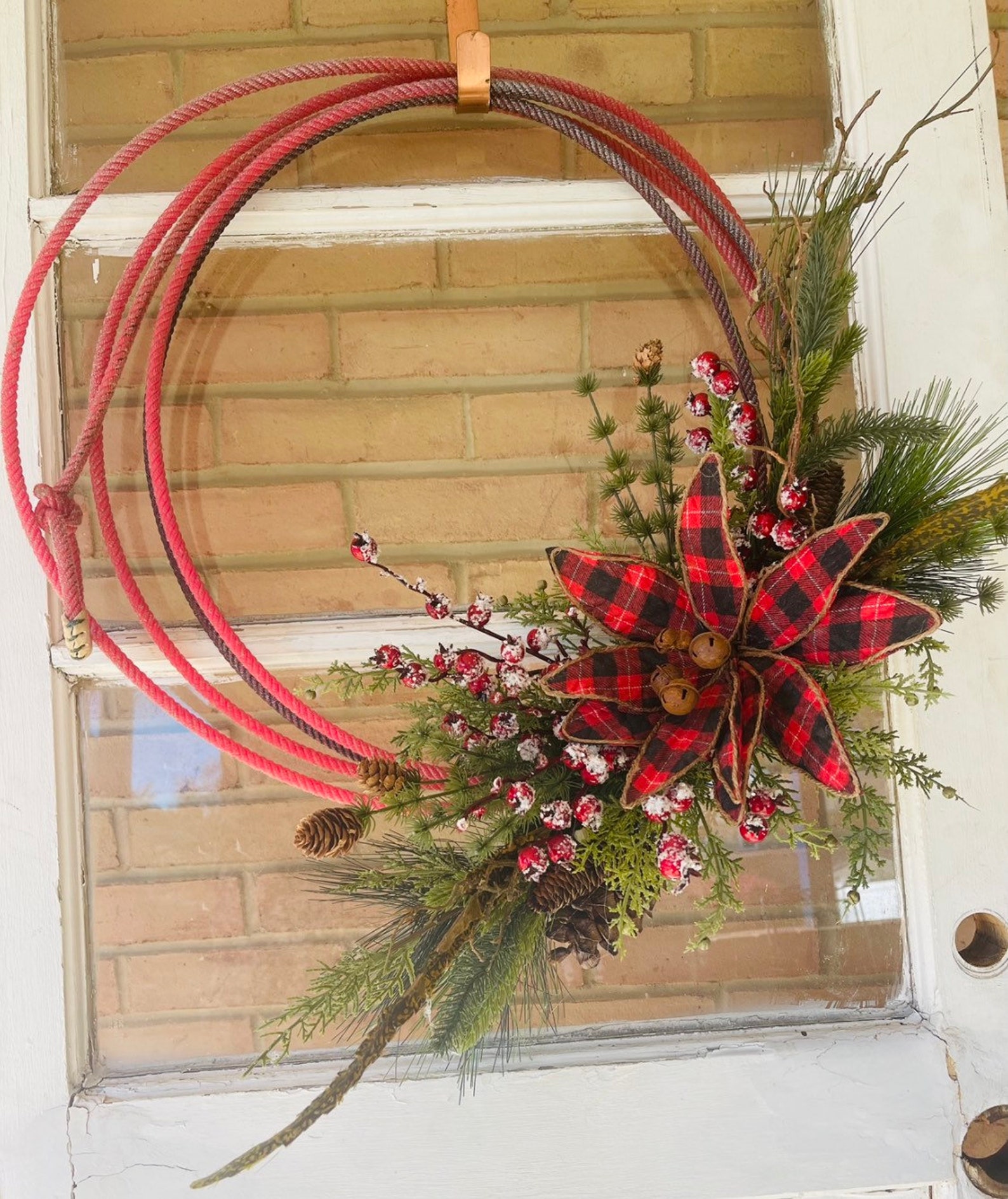 Cowboy Christmas Lasso Wreath - Lariat Door Hanger - Country Christmas ...