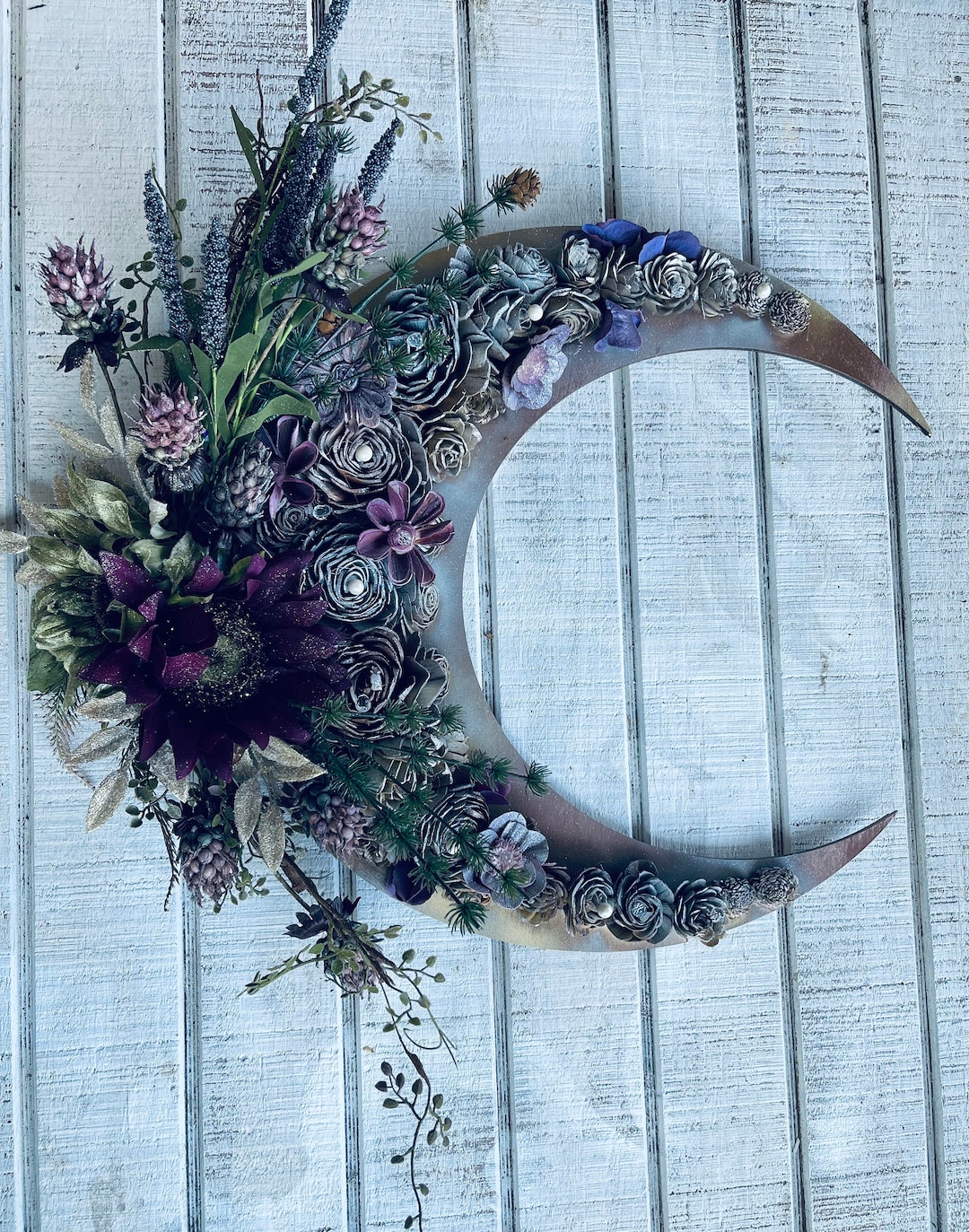 Elegant Botanical Crescent Moon Wreath With Jumping Horse - Soft Fall ...