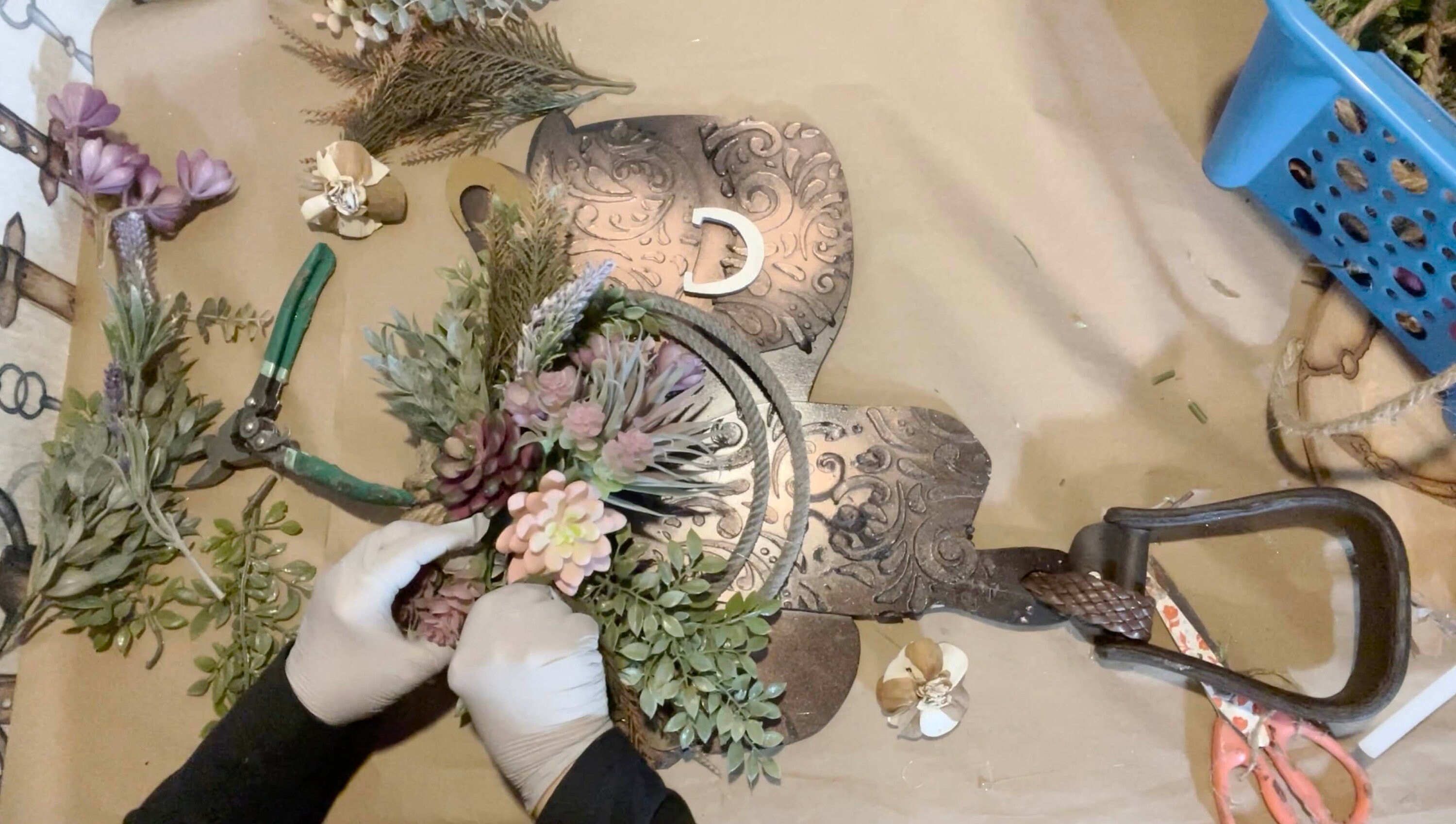 Leather Look Succulent Flower Western Saddle - Lariat Farmhouse Wall ...