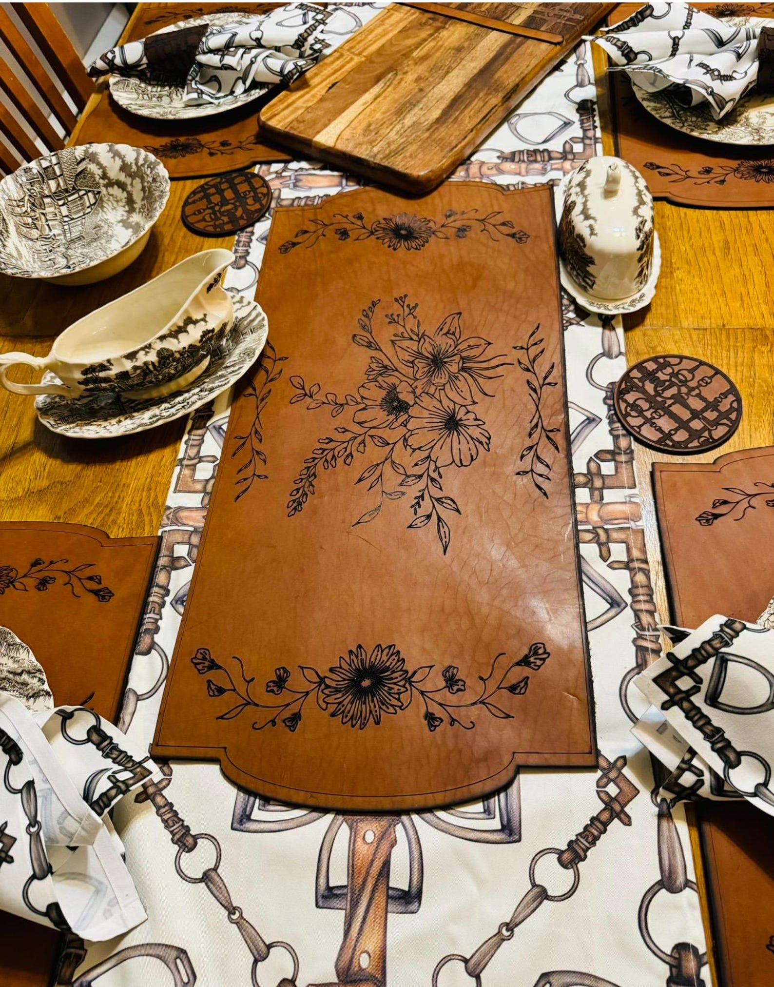 Short Leather Centerpiece Table Runner Centerpiece Holiday Table Decor ...