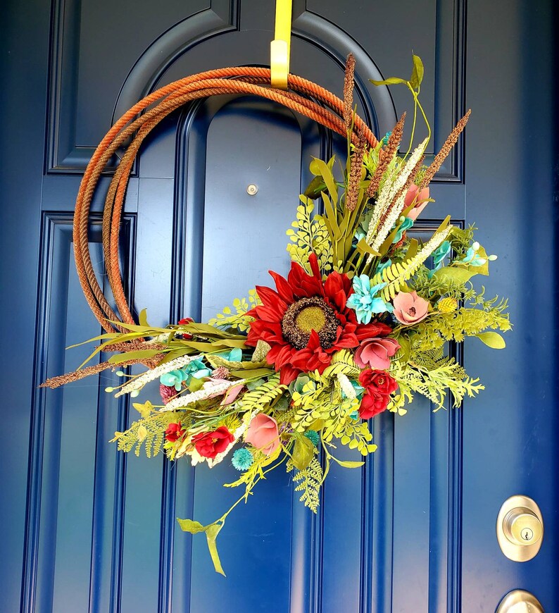 Rustic Spring Lasso Wreath With Deer Antlers Cowboy Lariat - Etsy