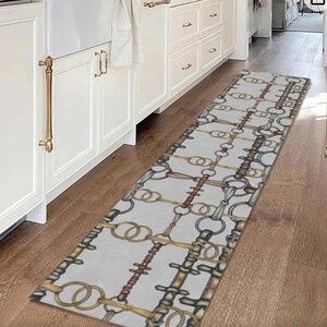 Equestrian Reins and Snaffle Bits Runner Rug - Light Gray Shimmer Rug ...