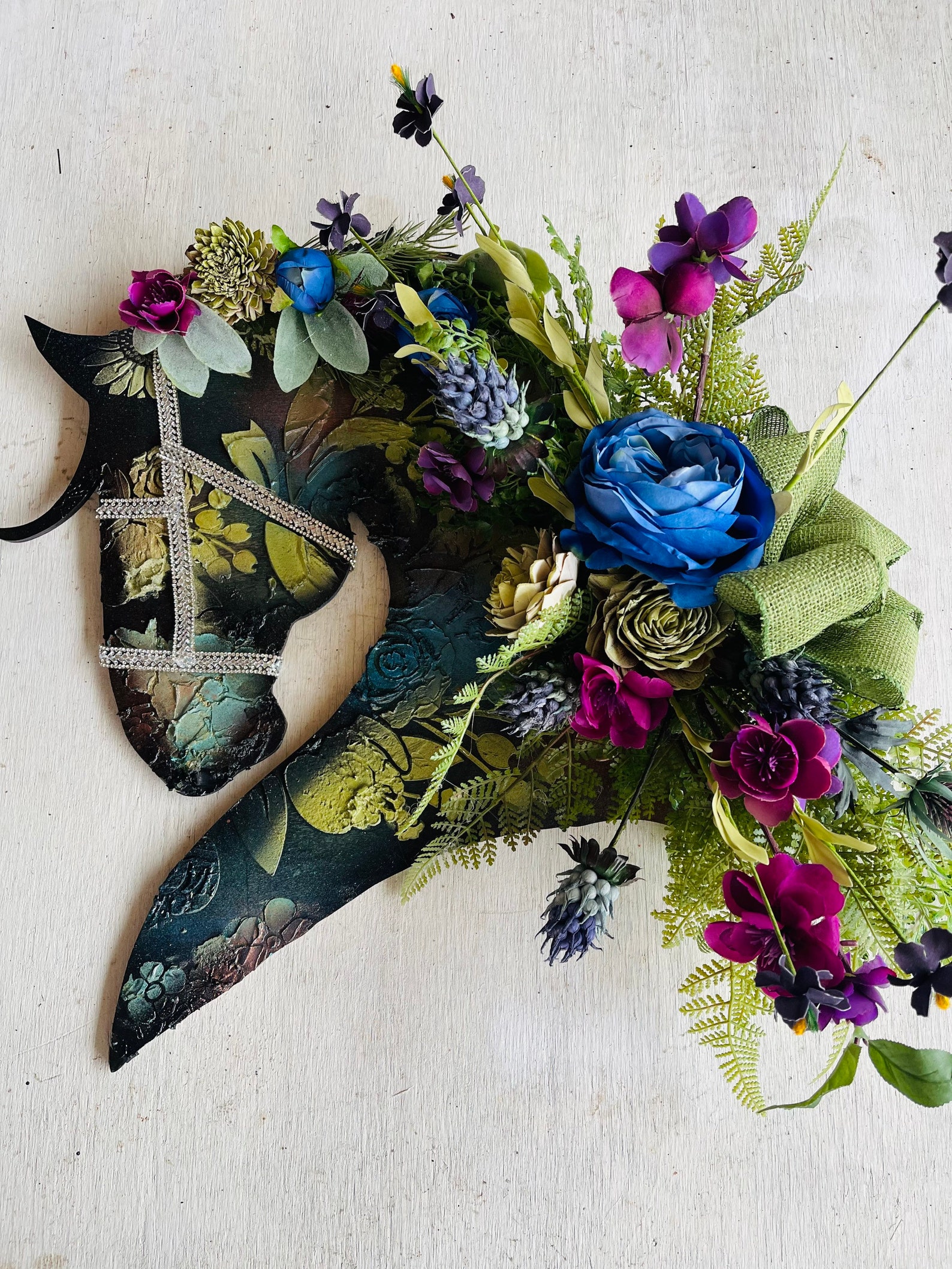 Spring/summer Equestrian Artisan Door Hanger - Multi-media Equestrian ...
