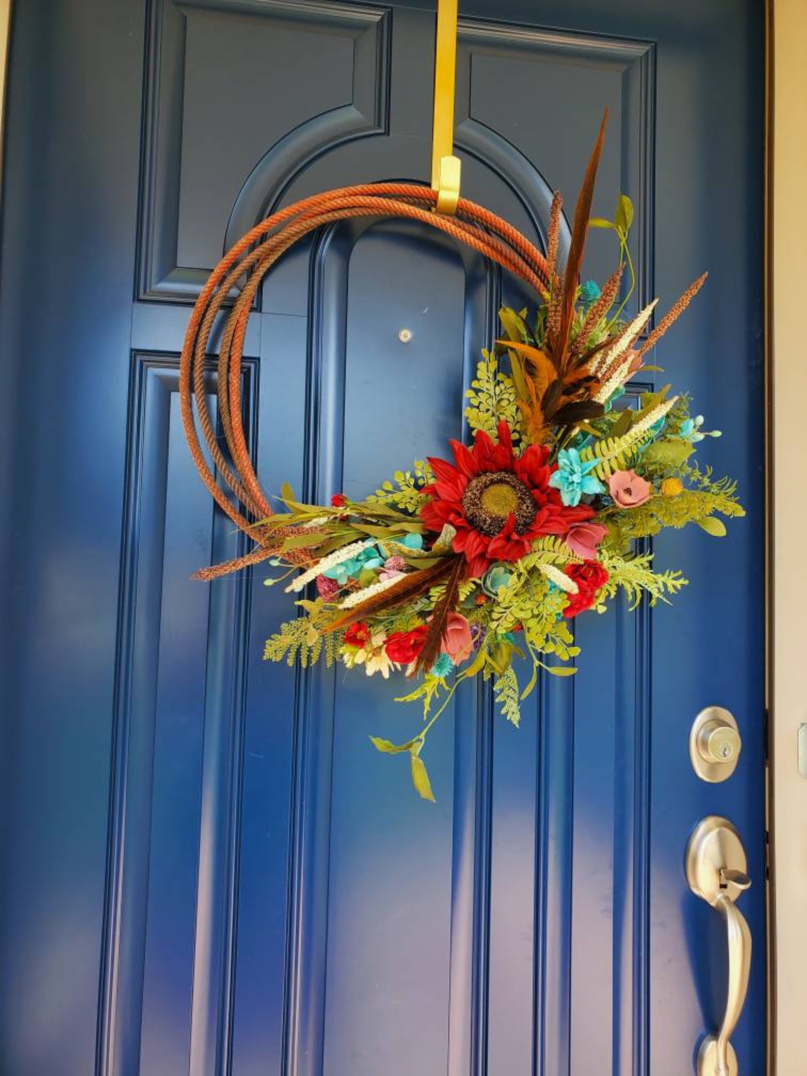 Rustic Spring Lasso Wreath With Deer Antlers Cowboy Lariat - Etsy