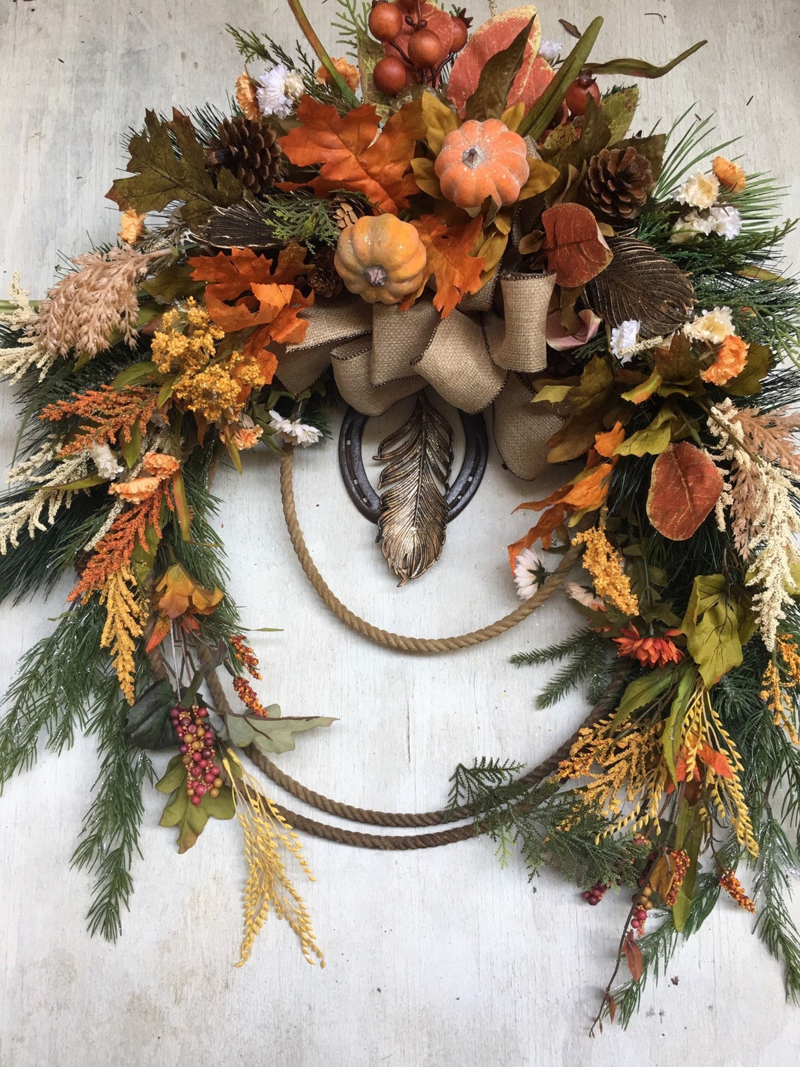 Autumn Western Lasso Wreath With Burlap Fall Rustic Lariat | Etsy