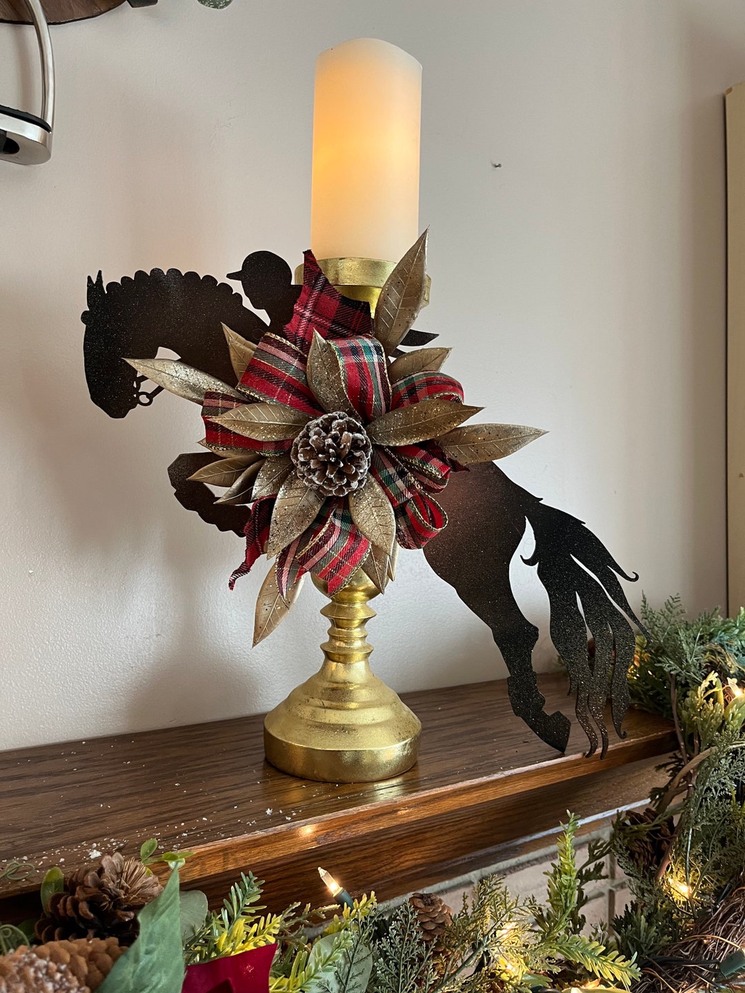 Equestrian Jumping Horse Candlestick Decorator , Ornament, Tree Topper ...