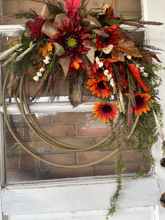 Autumn Western Lasso Wreath With Burlap Fall Rustic Lariat - Etsy