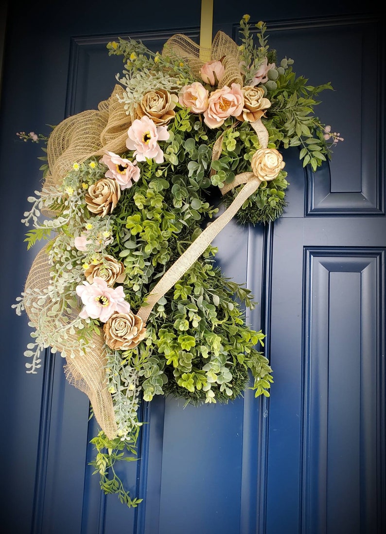 Country Style Sola Wood Rose Horse Head Wreath Equestrian - Etsy