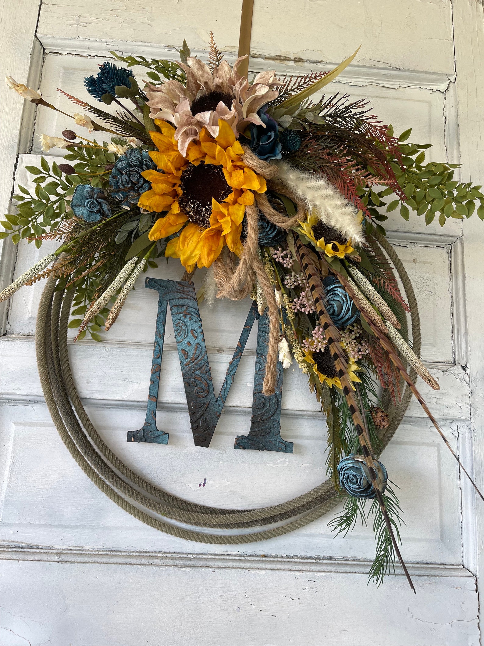 Southwestern Monogram Floral Lasso Wreath Cowboy Lariat Rope Wreath ...
