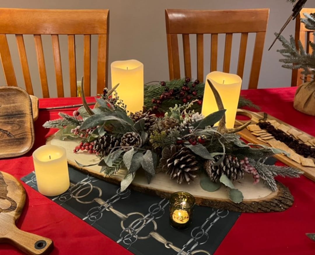 Rustic Holiday Christmas Authentic Log Centerpiece With Pine/pinecones ...