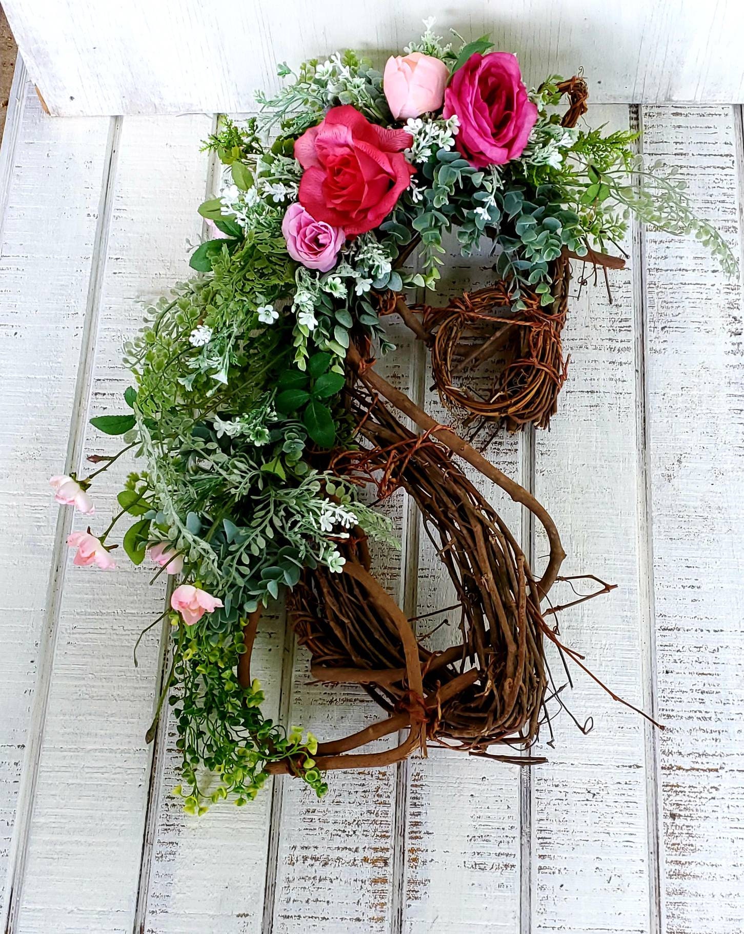 Grapevine Horse Head Wreath With Pink Roses Woodland Horse | Etsy