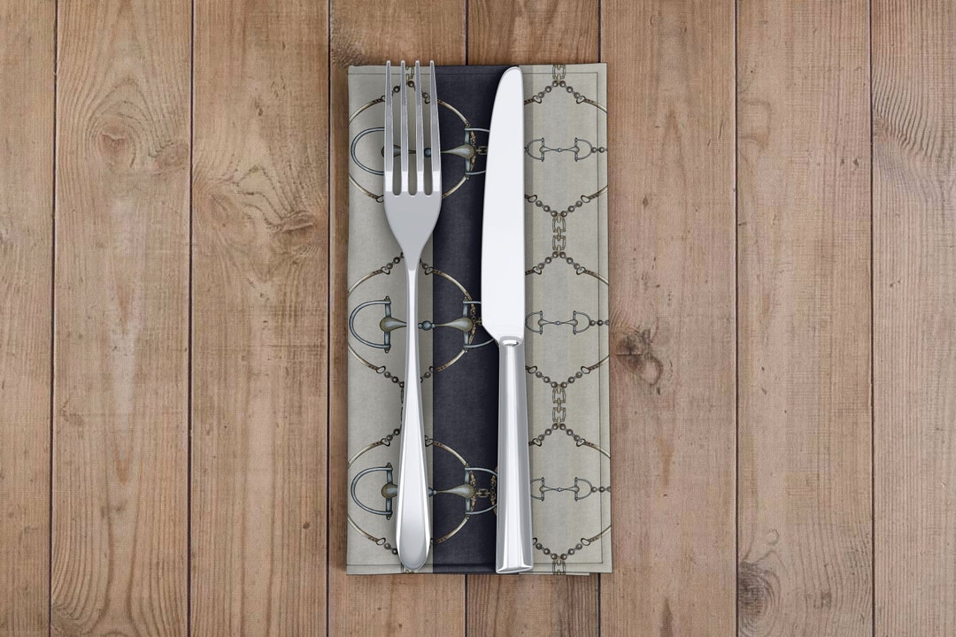 Equestrian Snaffle Bit Navy Napkins (set of 4) Equestrian Dining Decor ...