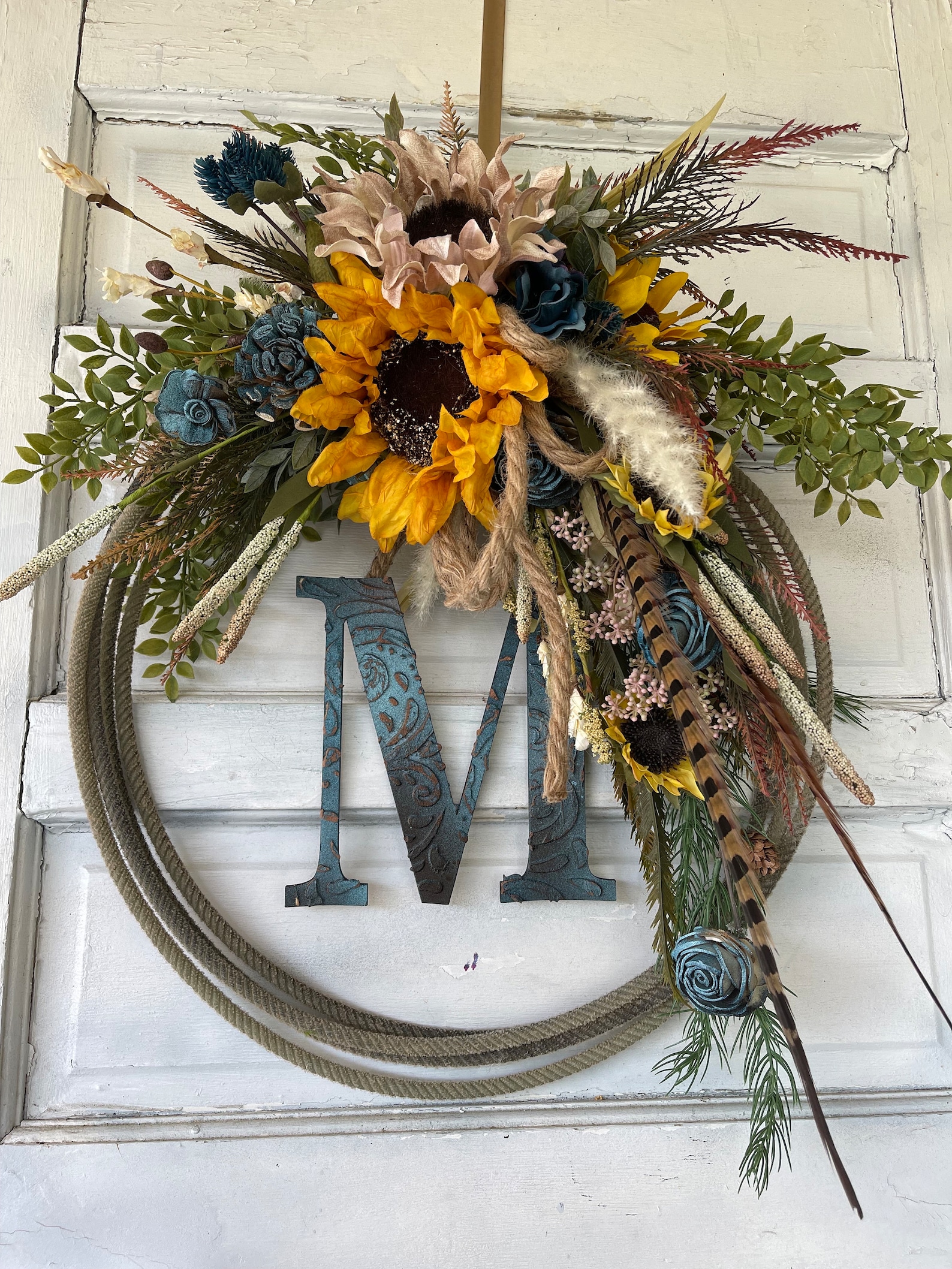 Southwestern Monogram Floral Lasso Wreath Cowboy Lariat Rope Wreath ...