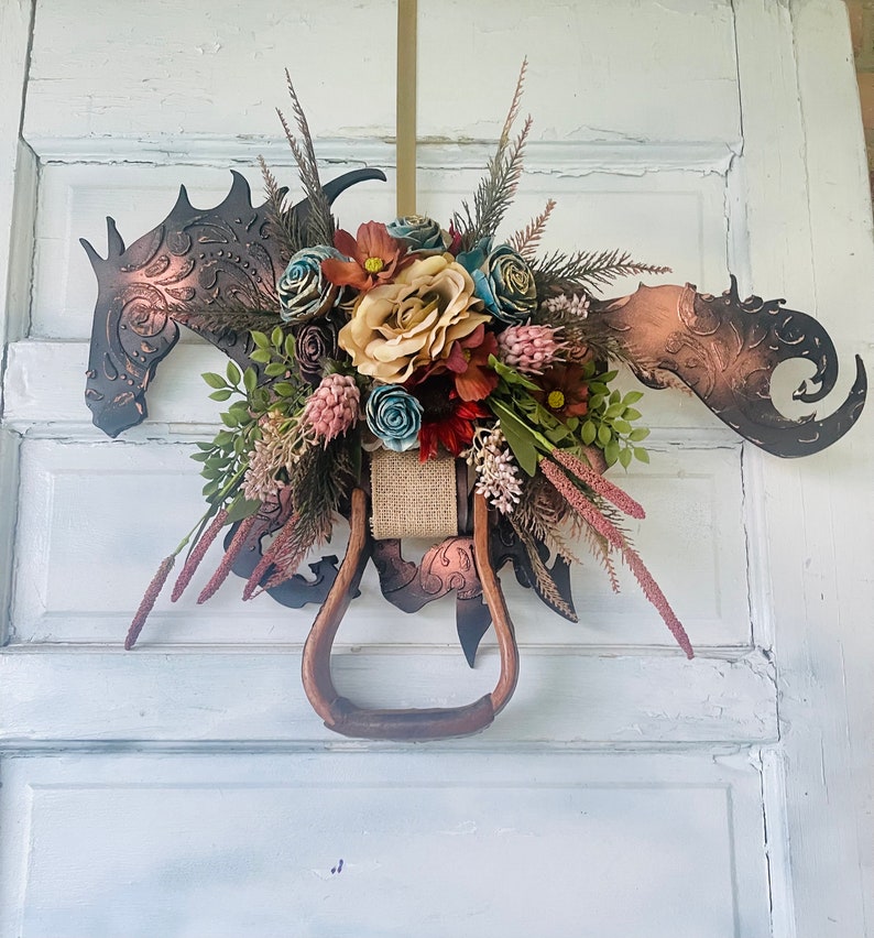 Wood Running Mustang Horse Wreath With Authentic English or Western ...