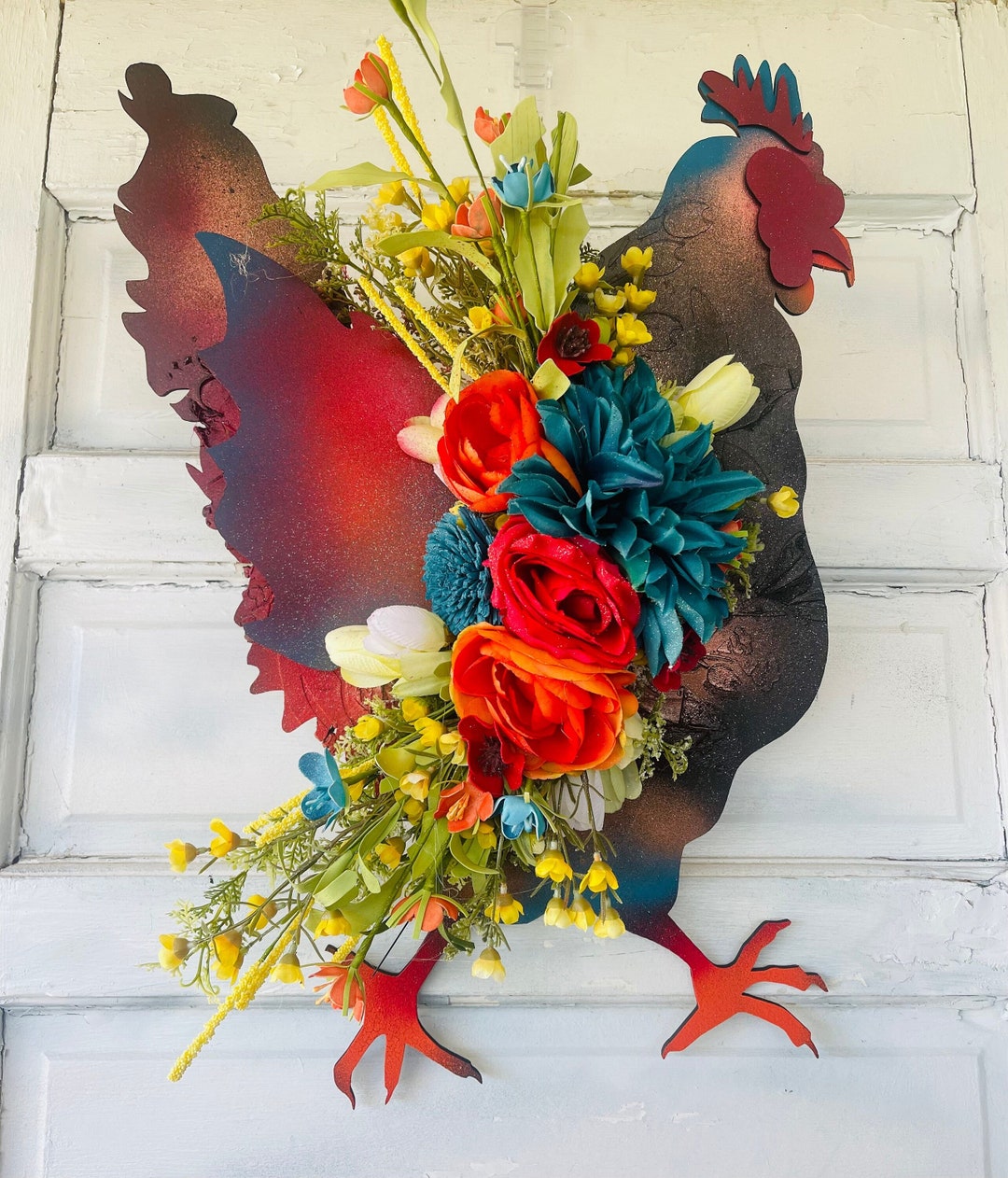 Spring Rooster Spring/summer/everyday Wreath - Wood Floral Rustic ...