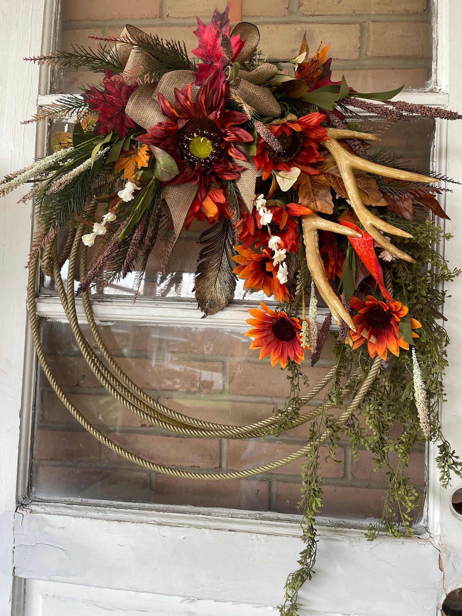 Autumn Western Lasso Wreath With Burlap - Fall Rustic Lariat Wreath ...