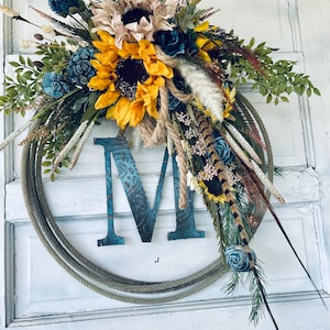 Southwestern Monogram Floral Lasso Wreath Cowboy Lariat Rope Wreath ...