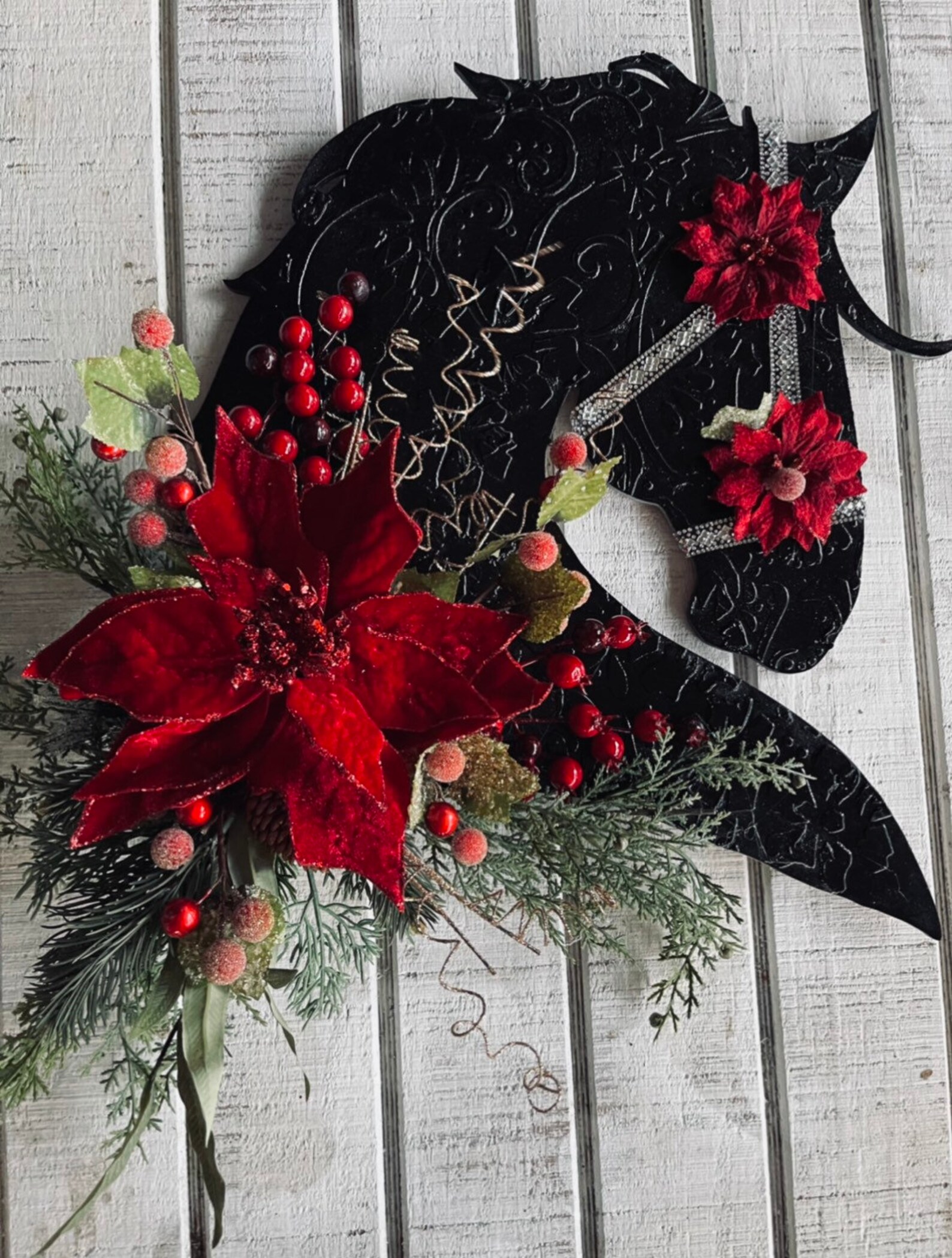 Christmas Friesian Wood Horse Head Wall Decor - Black Horse Christmas ...