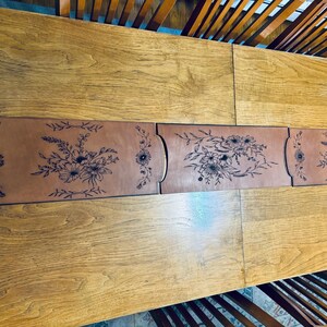 Leather Table Runner. Three Piece Leather Floral Table Runner. Holiday ...