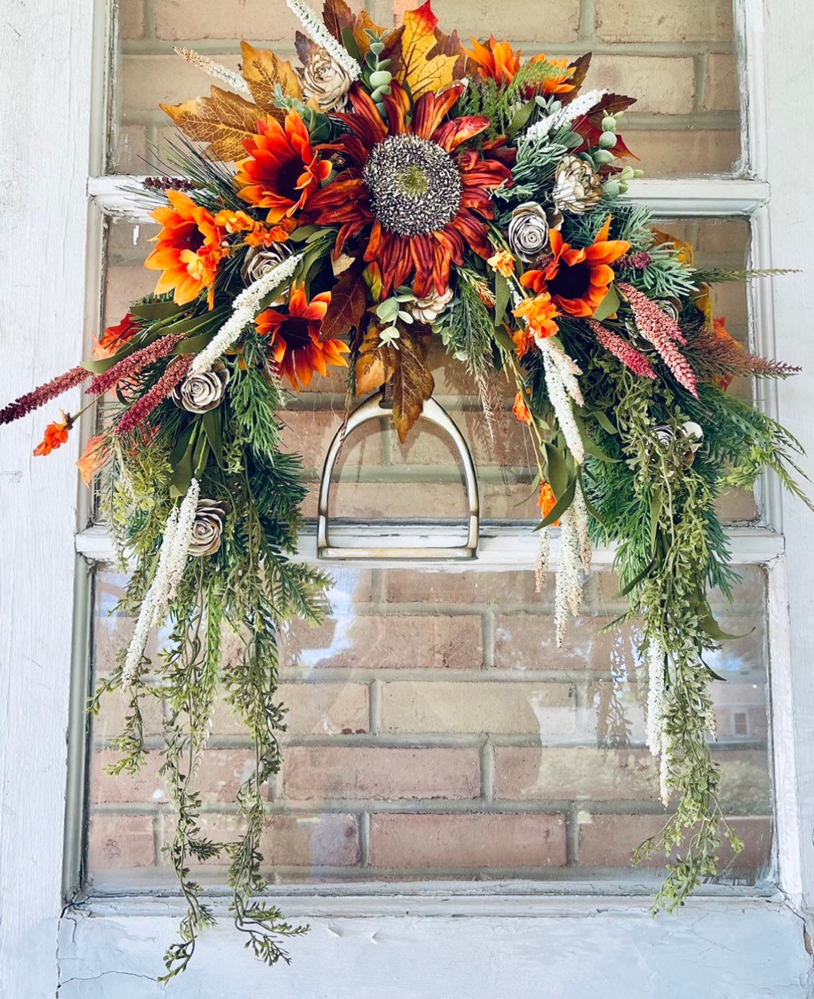 Autumn Sunflower Swag Wreath With Horseshoe Rustic Sunflower | Etsy