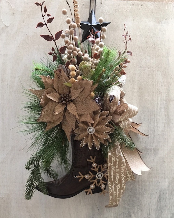 Rustic Burlap Cowboy Boot Wreath Western Horseman Cowboy | Etsy