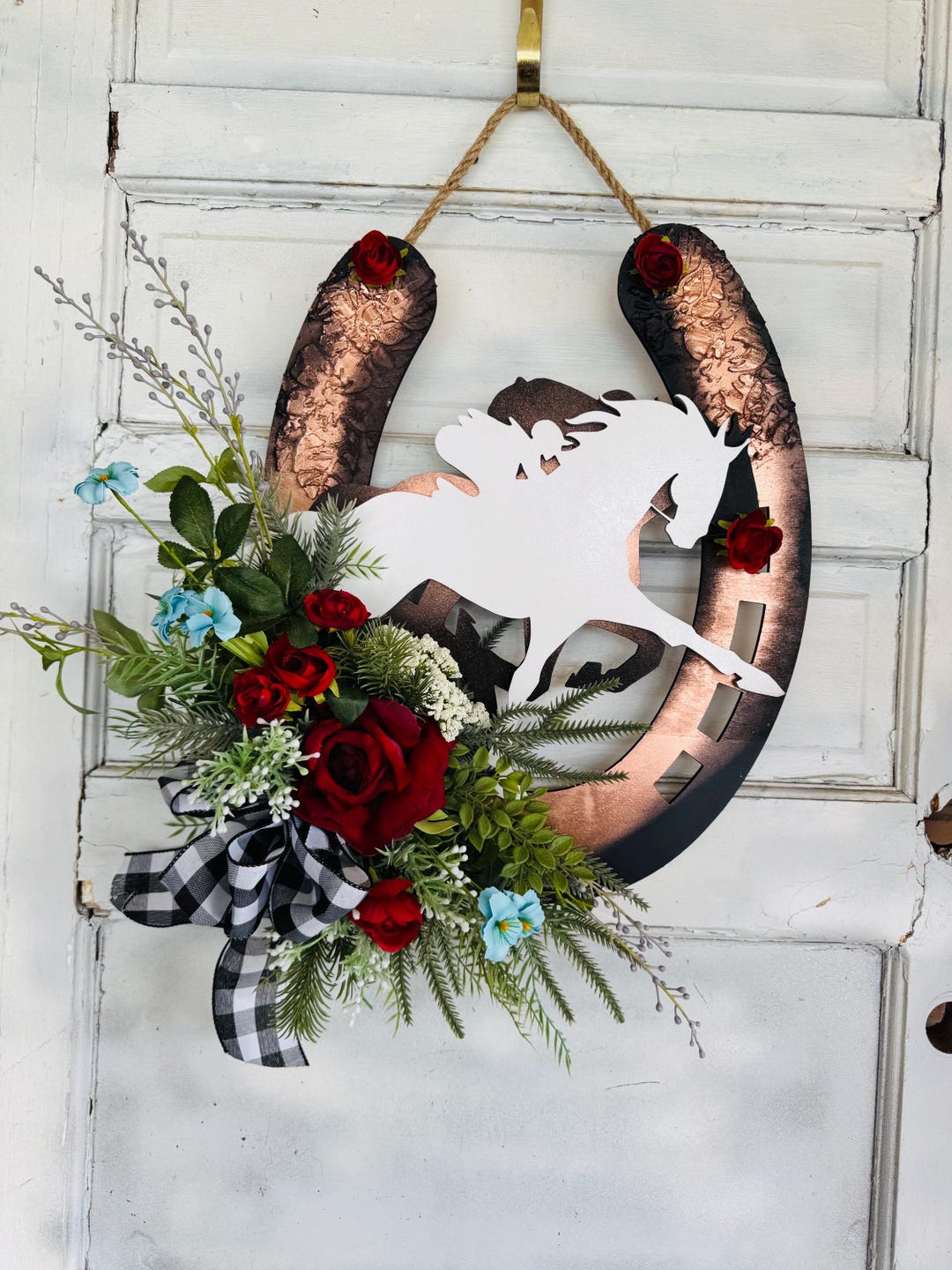 Run for the Rose's Kentucky Derby Racing Horses Wreath - Derby Party ...