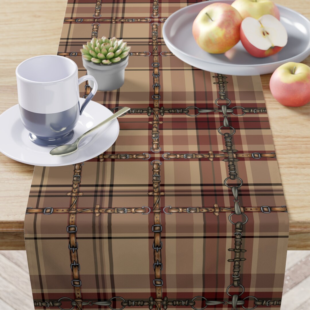 Country Christmas Red Plaid Bit Overlay Motif Table Runner Copyright ...