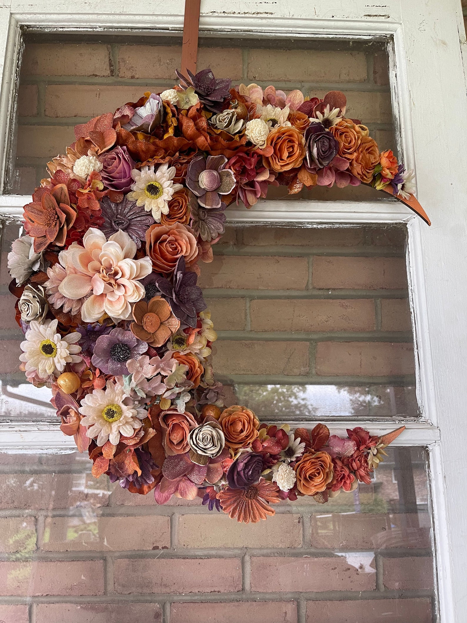 Elegant Botanical Crescent Moon Wreath Soft Fall Orange | Etsy