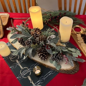 Rustic Holiday Christmas Authentic Log Centerpiece With Pine/pinecones ...