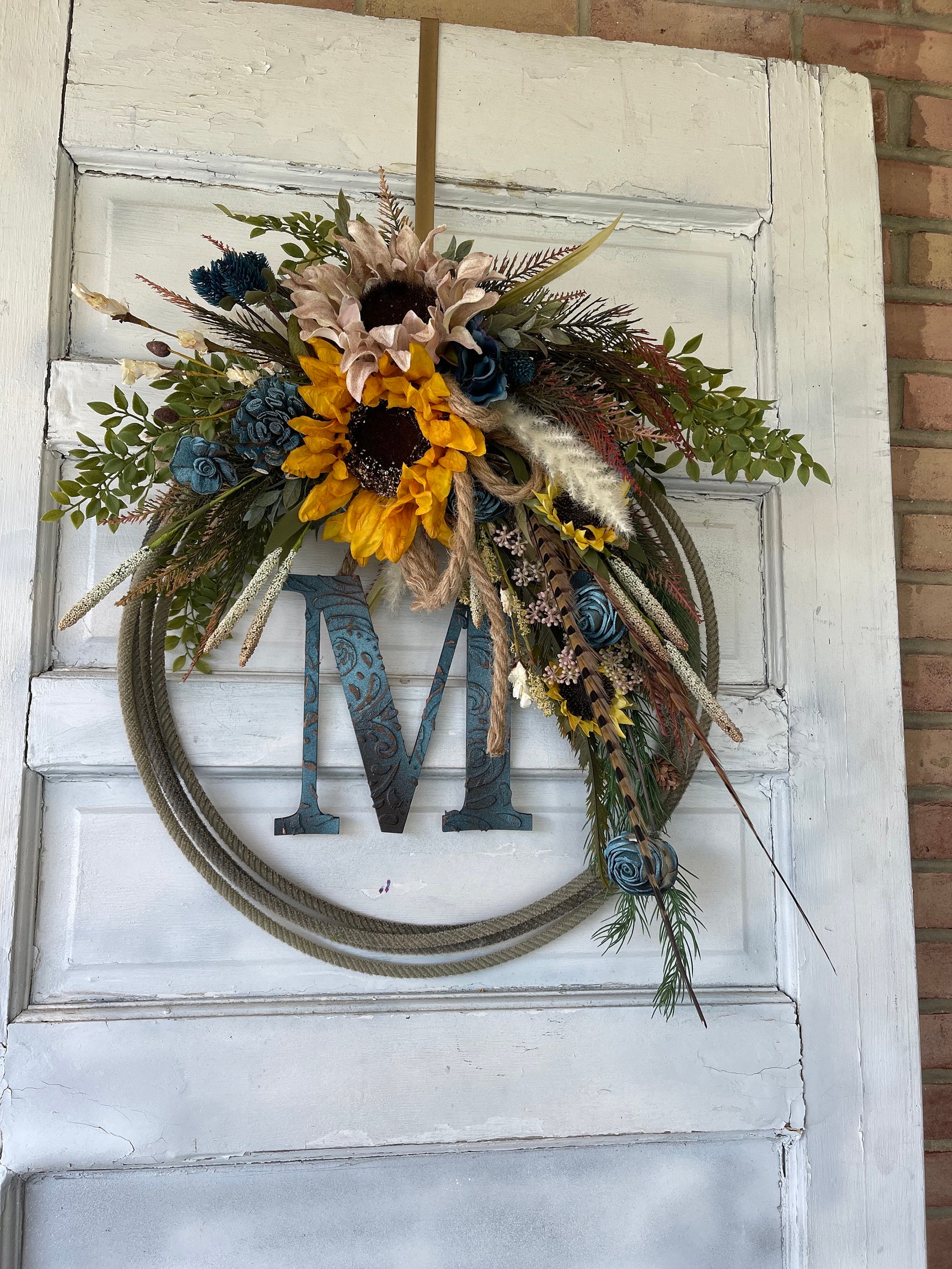 Southwestern Monogram Floral Lasso Wreath Cowboy Lariat Rope Wreath ...