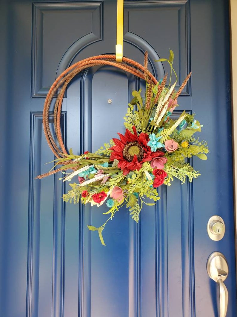 Rustic Spring Lasso Wreath With Deer Antlers Cowboy Lariat - Etsy