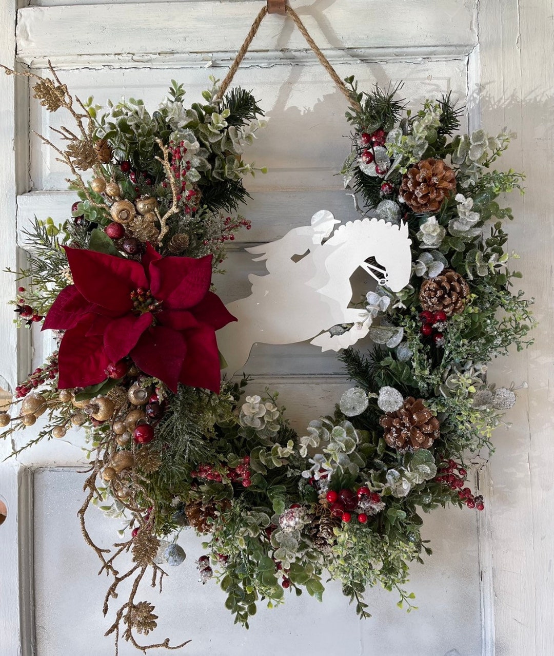 Christmas Horseshoe Flower Wreath - Wreath - Equestrian Home Decor ...