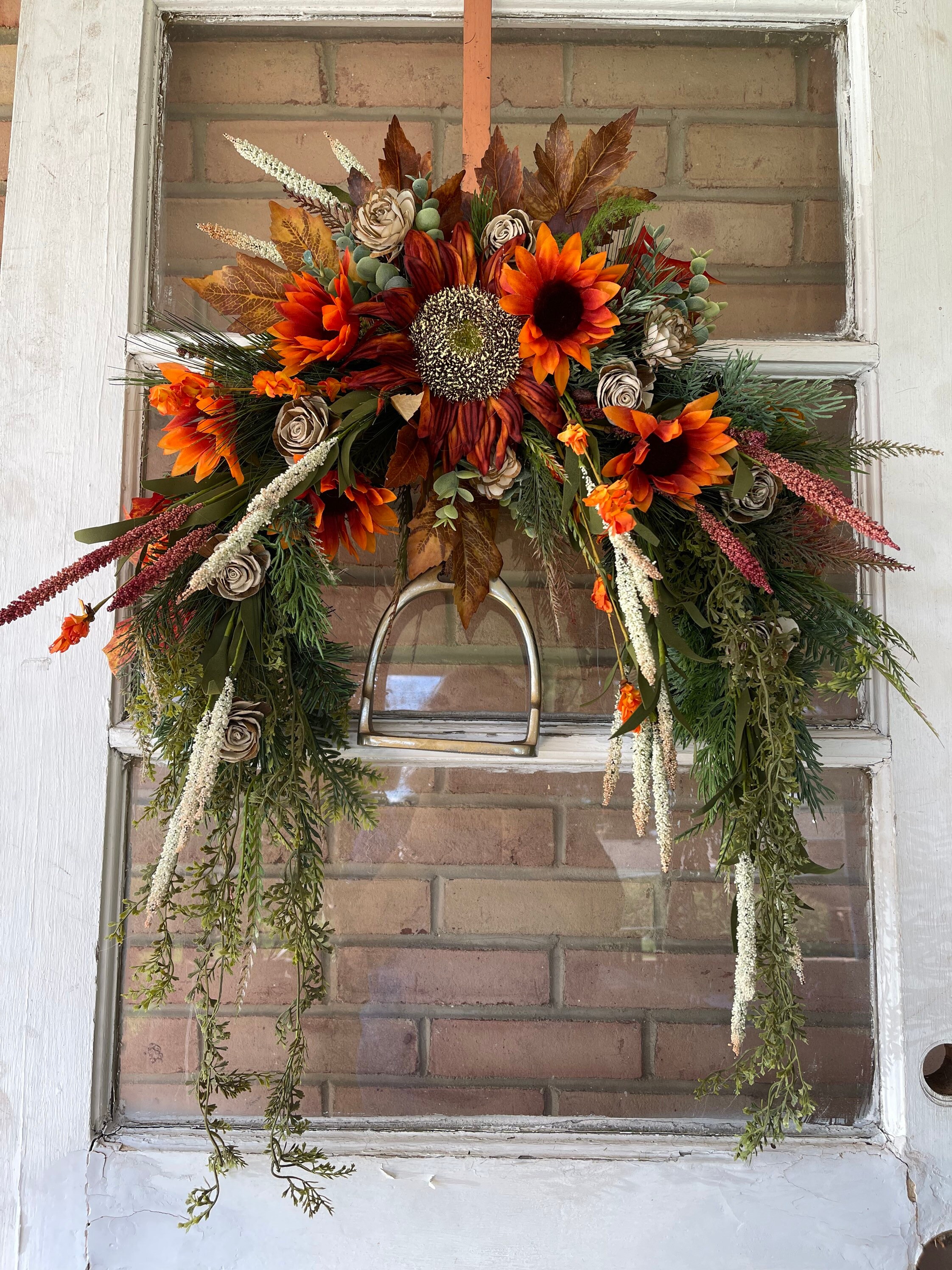 Autumn Sunflower Swag Wreath With Horseshoe Rustic Sunflower | Etsy