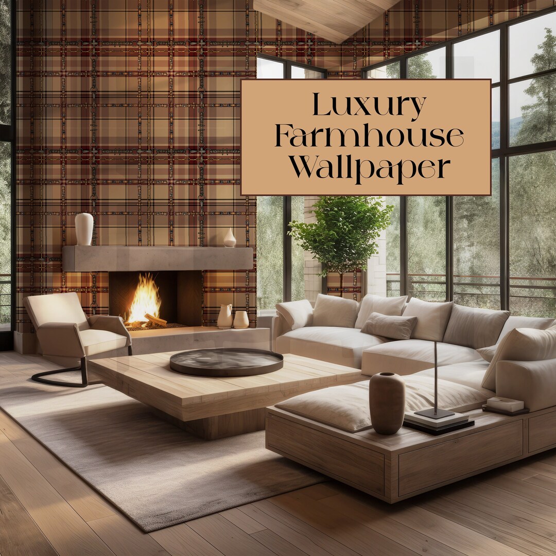 Farmhouse Plaid Wallpaper Bit and Rein Pattern Traditional Red and ...