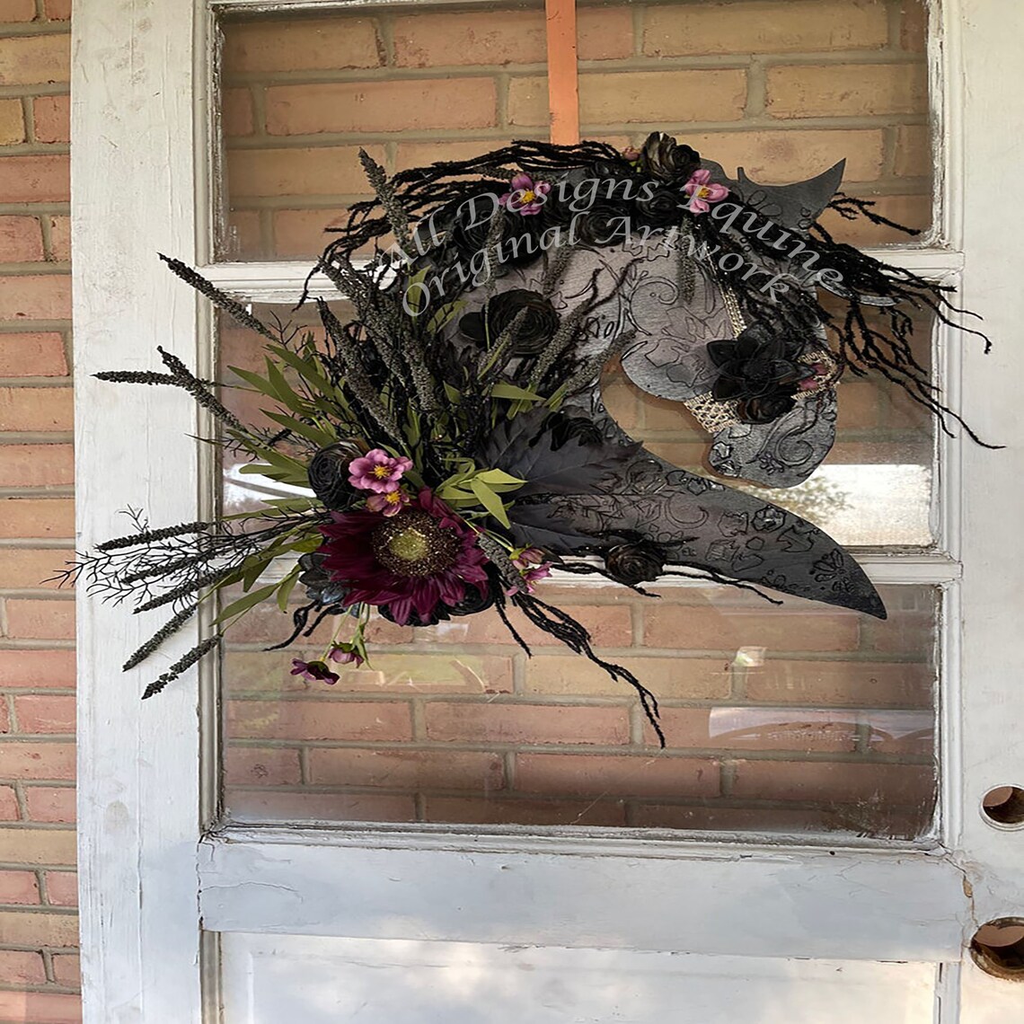 Friesian Halloween Dark Wood Flower Horse Head Wall Art or - Etsy
