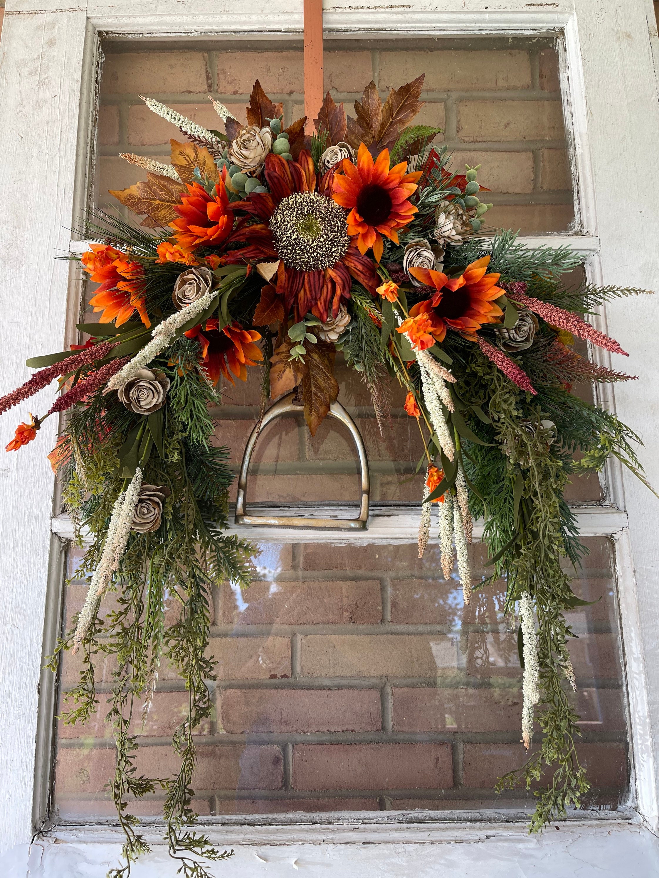 Autumn Sunflower Swag Wreath With Horseshoe Rustic Sunflower | Etsy
