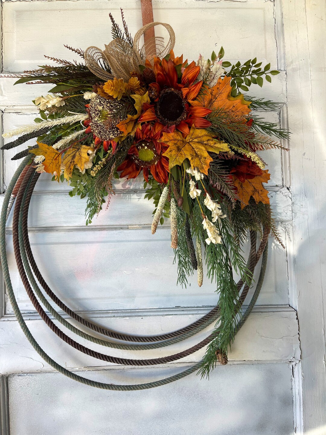 Southwestern Autumn Florals Lasso Fall Wreath - Cowboy Lariat Rope ...