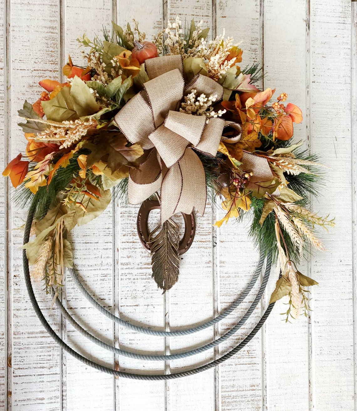 Autumn Western Lasso Wreath With Burlap Fall Rustic Lariat | Etsy