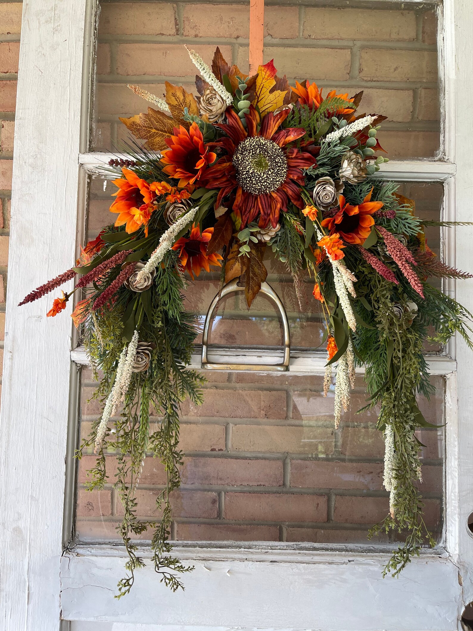 Autumn Sunflower Swag Wreath With Horseshoe Rustic Sunflower | Etsy