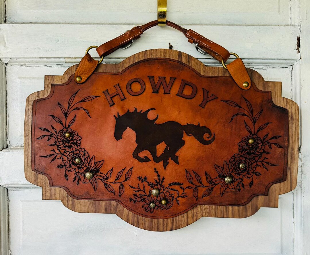 Authentic Leather and Wood Horse Stall Plaque. Leather Barn Name Plaque ...