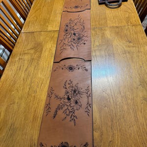 Leather Table Runner. Three Piece Leather Floral Table Runner. Holiday ...
