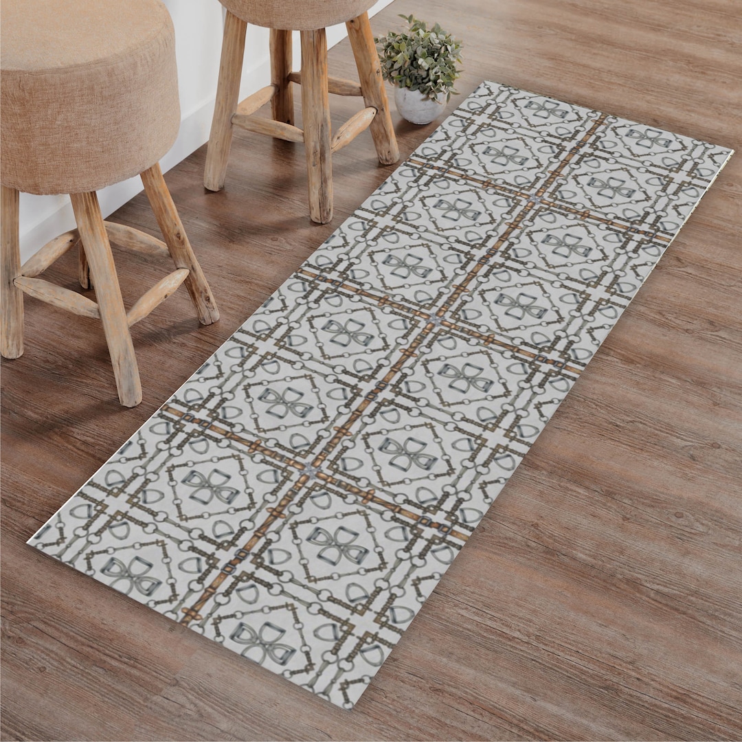 Gray Geometric Equestrian Reins and Snaffle Bits Runner Rug - Shimmer ...